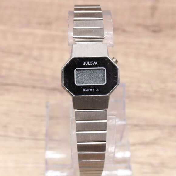 Bulova | Accessories | Vintage Bulova Digital Watch Womens Silver Tone ...